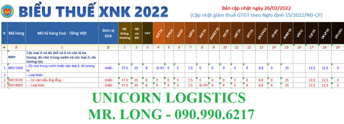 THỦ TỤC NHẬP KHẨU Ô DÙ MỚI NHẤT 2022